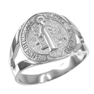 religious jewelry by lablingz 925 sterling silver saint benedict medallion ring (size 8)