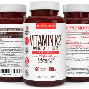 Vitamin K2 D3 Supplement 5000 IU D3 and 180 mcg Vitamin k2 MK7 Supplement for Healthy Bones, Healthy Heart & Cardiovascular Health-60 Easy to Swallow Vegetable caps of MenaQ7 K2 MK7