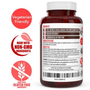 Vitamin K2 D3 Supplement 5000 IU D3 and 180 mcg Vitamin k2 MK7 Supplement for Healthy Bones, Healthy Heart & Cardiovascular Health-60 Easy to Swallow Vegetable caps of MenaQ7 K2 MK7