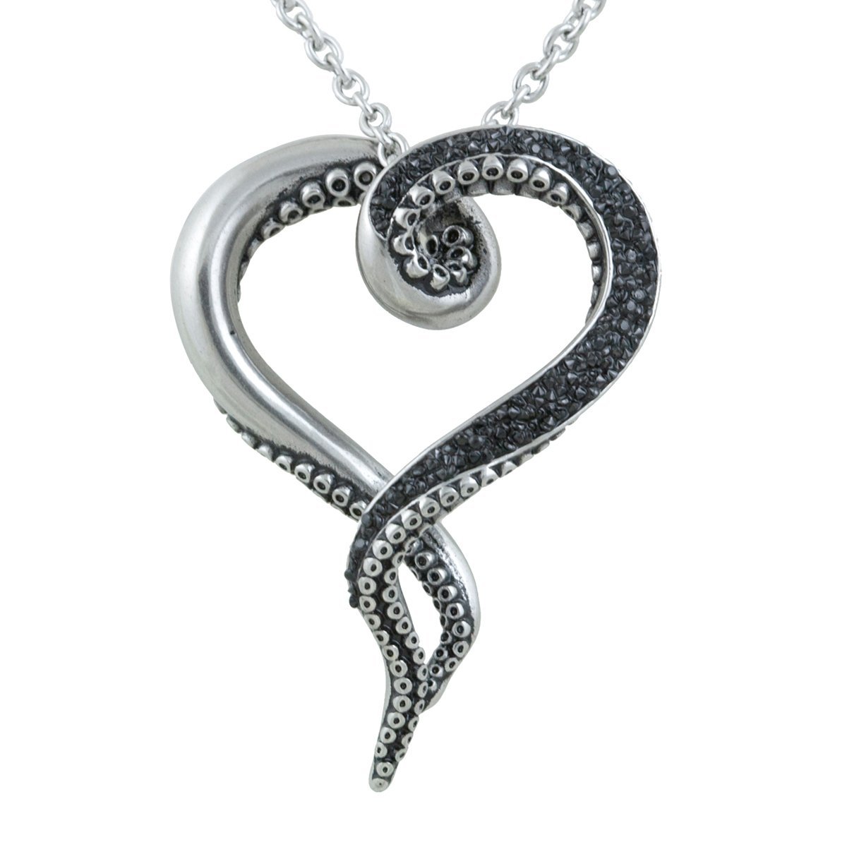 Controse Women's Silver-Toned Heart Shaped Stainless Steel Dark and Bright Tentacle Octopus Necklace 31"