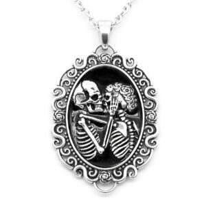 controse women's silver-toned stainless steel - the eternal lovers skull cameo necklace (17" - 19" adjustable chain)