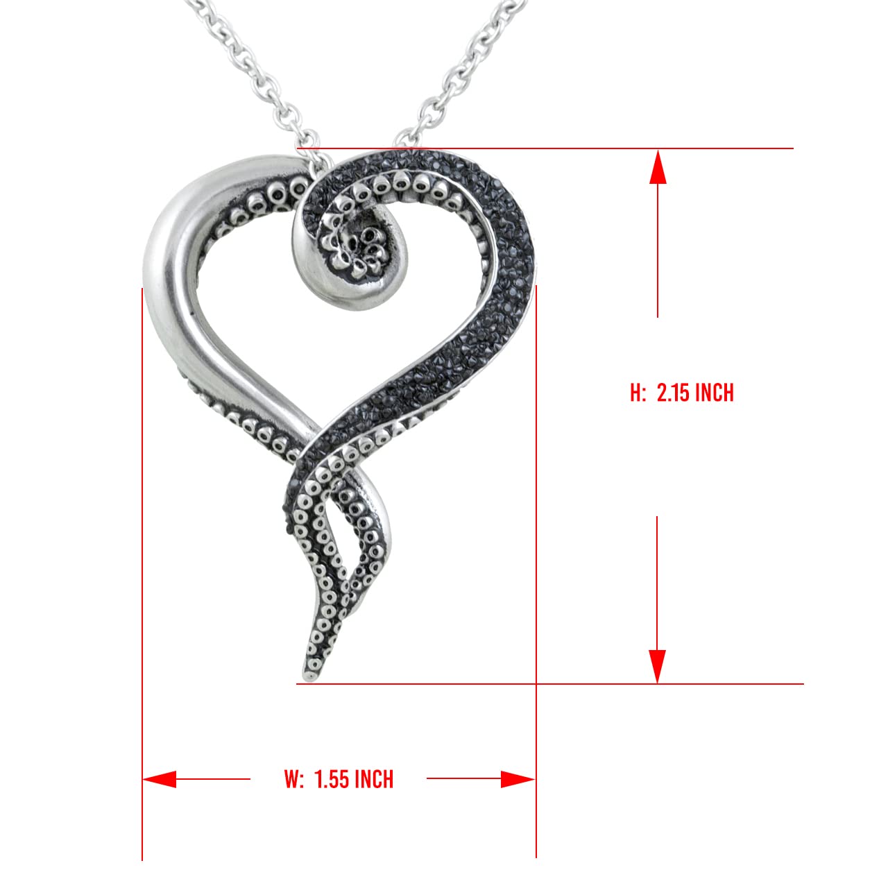 Controse Women's Silver-Toned Heart Shaped Stainless Steel Dark and Bright Tentacle Octopus Necklace 31"