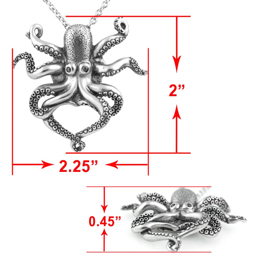 Controse Silver-Toned Stainless Steel Black eyed Octopus Necklace with Pendant (18" - 20" Adjustable Chain)