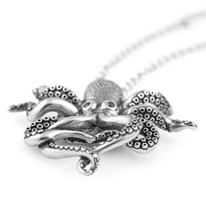 Controse Silver-Toned Stainless Steel Black eyed Octopus Necklace with Pendant (18" - 20" Adjustable Chain)