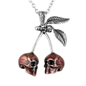 controse jewelry red cherry skull necklace with pendant (28" necklace - 316l stainless steel)