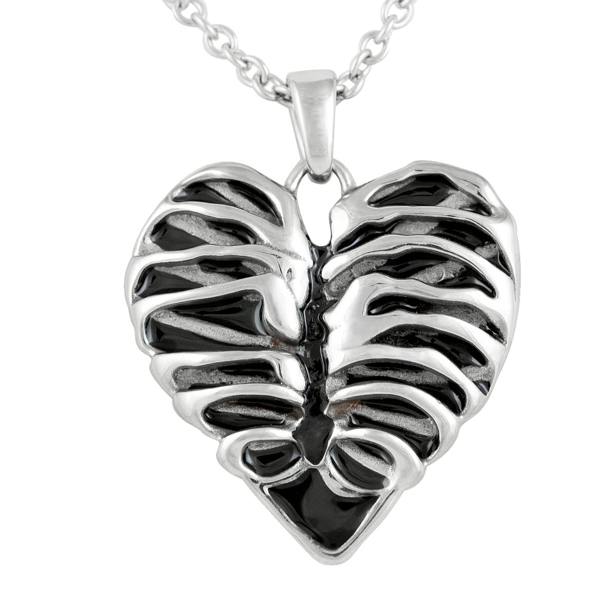 Controse Silver-Toned Stainless Steel Rib Cage Heart Necklace 17" - 19" Adjustable Chain