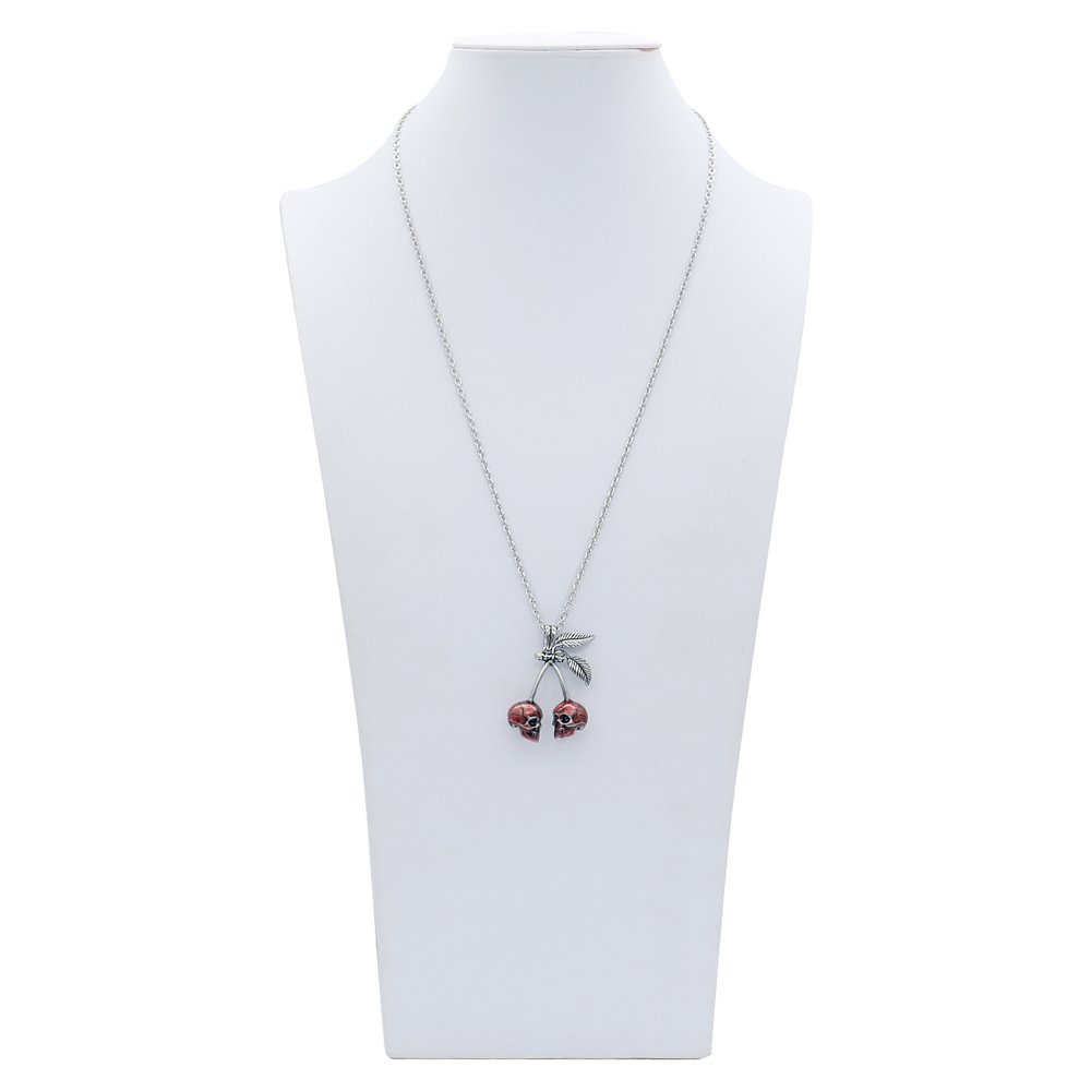 CONTROSE Jewelry Red Cherry Skull Necklace with Pendant (28" necklace - 316L Stainless Steel)