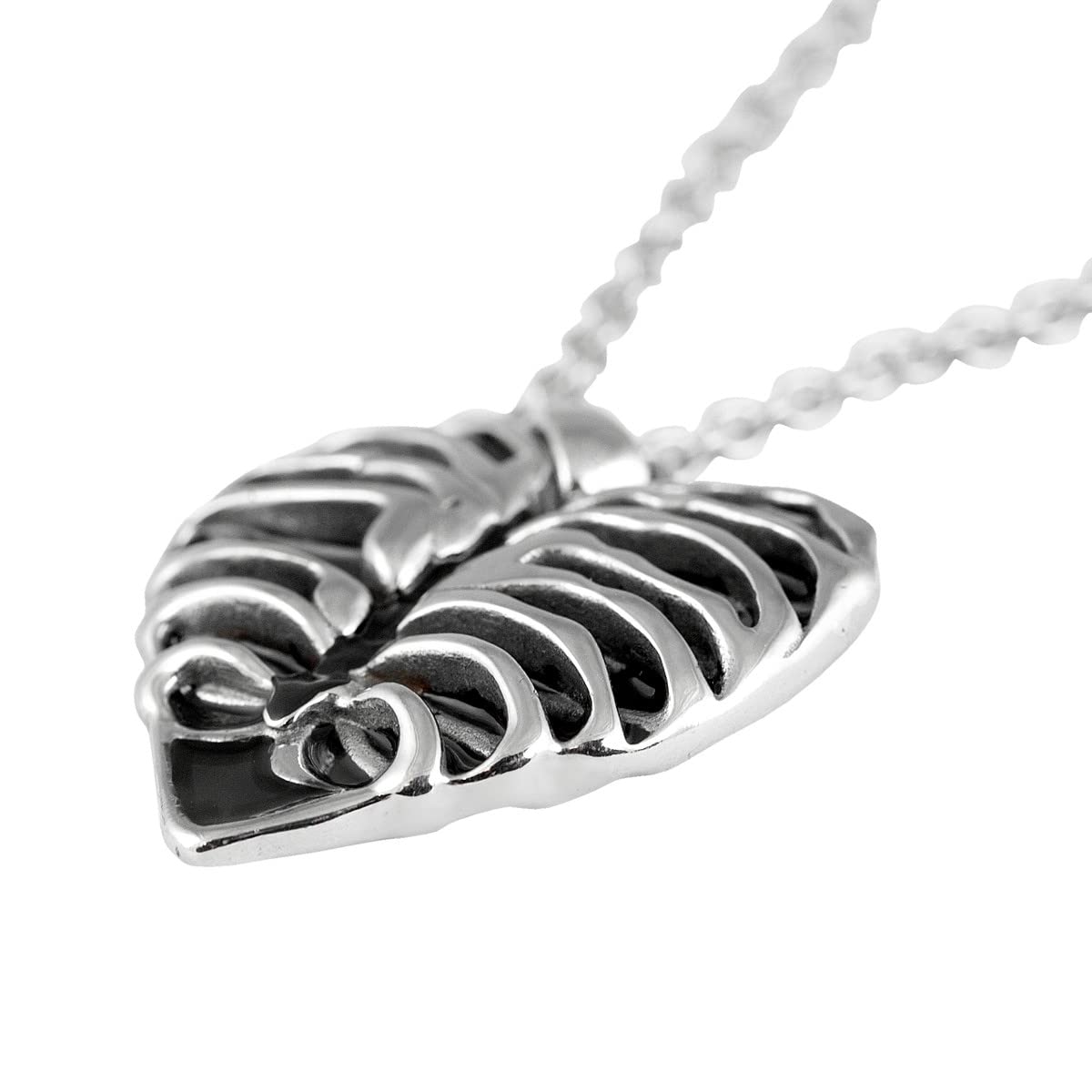 Controse Silver-Toned Stainless Steel Rib Cage Heart Necklace 17" - 19" Adjustable Chain