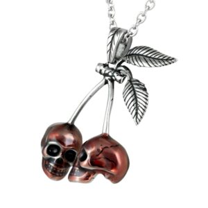 CONTROSE Jewelry Red Cherry Skull Necklace with Pendant (28" necklace - 316L Stainless Steel)