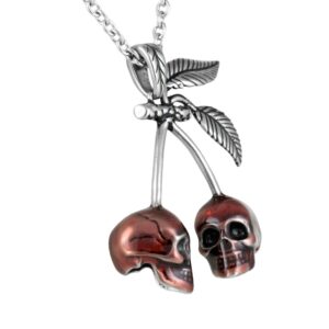 CONTROSE Jewelry Red Cherry Skull Necklace with Pendant (28" necklace - 316L Stainless Steel)