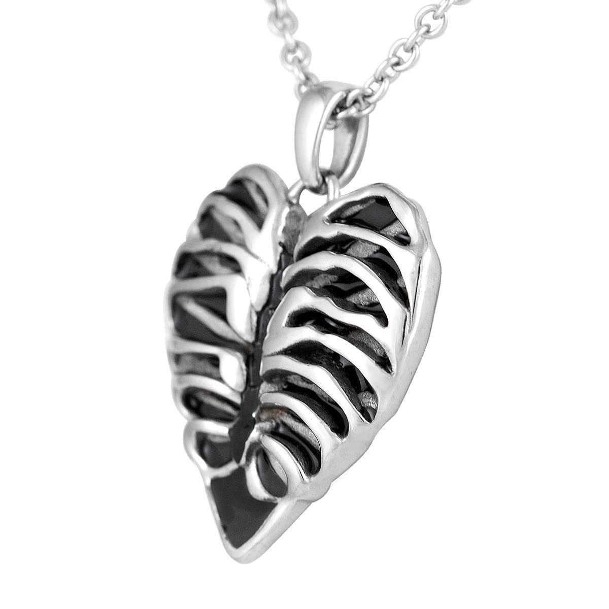 Controse Silver-Toned Stainless Steel Rib Cage Heart Necklace 17" - 19" Adjustable Chain