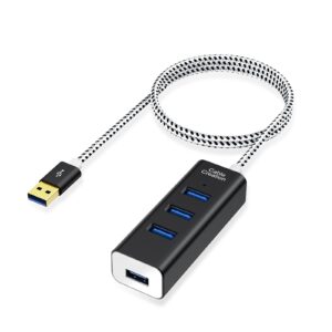 cablecreation 4-port usb 3.0 hub with 4.9ft extension cable - 5gbps data rate for macbook pro, imac, pc, laptop, usb flash drives, surface pro, xps - aluminum black, 1.5m