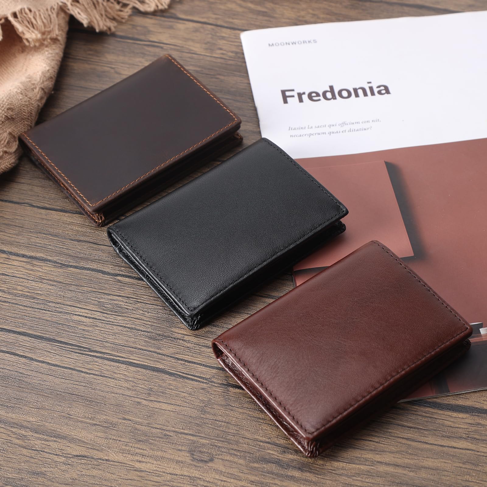 compalo RFID Blocking Front Pocket Minimalist Slim Leather Bifold Wallet Credit Card Case Holder ID Window