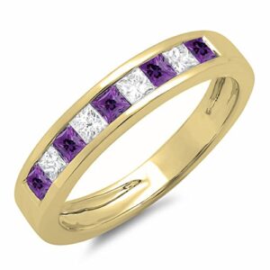 dazzlingrock collection princess cut amethyst & white diamond ladies wedding band stackable ring in 10k yellow gold, size 8