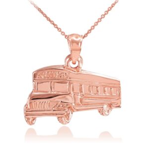 sideways crosses fine 14k rose gold school bus pendant necklace, 18"