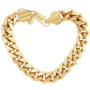 lifetime jewelry 11mm miami curb cuban link chain bracelet 24k real gold plated (gold, 8 inches)