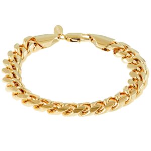 LIFETIME JEWELRY 11mm Miami Curb Cuban Link Chain Bracelet 24k Real Gold Plated (Gold, 8 inches)