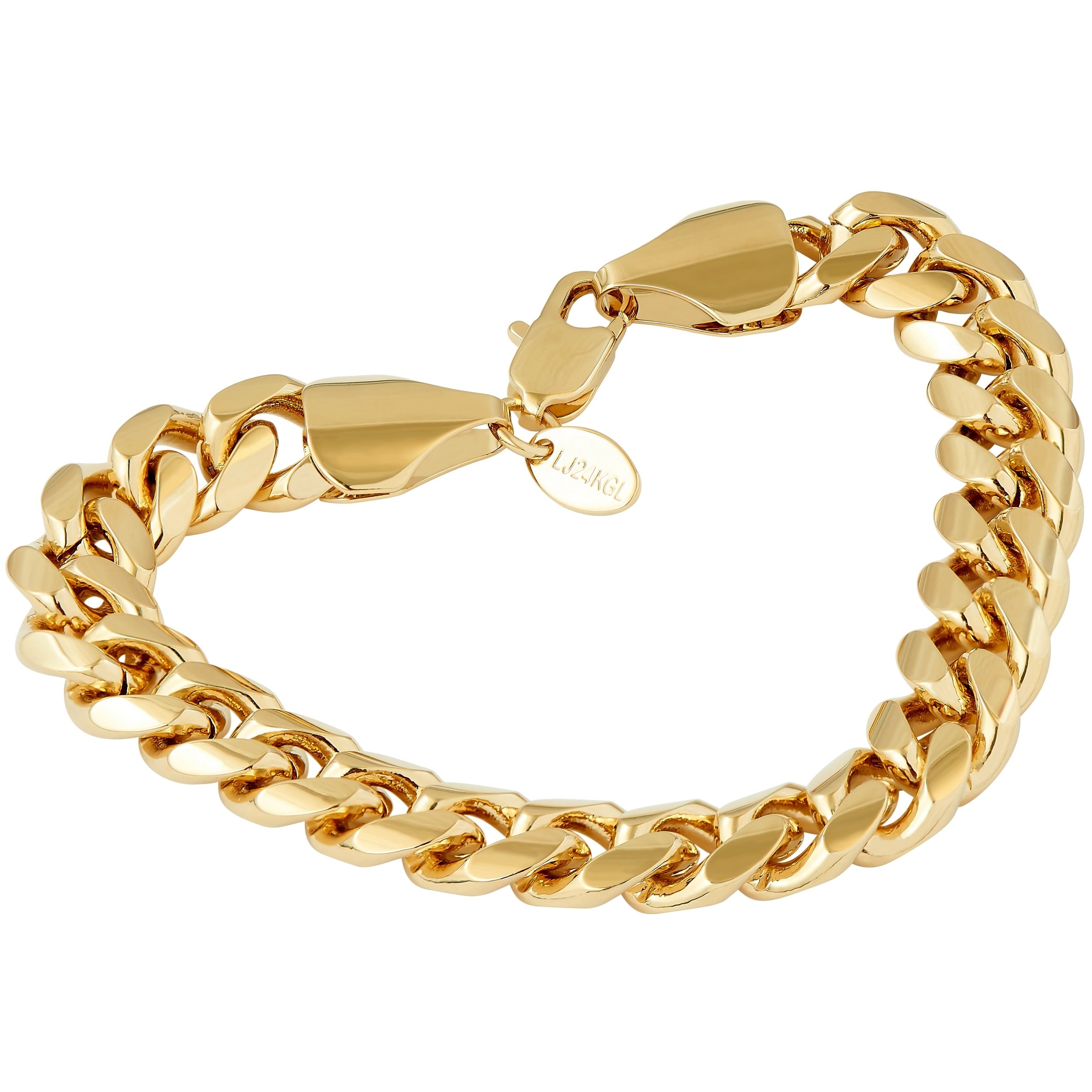 LIFETIME JEWELRY 11mm Miami Curb Cuban Link Chain Bracelet 24k Real Gold Plated (Gold, 8 inches)