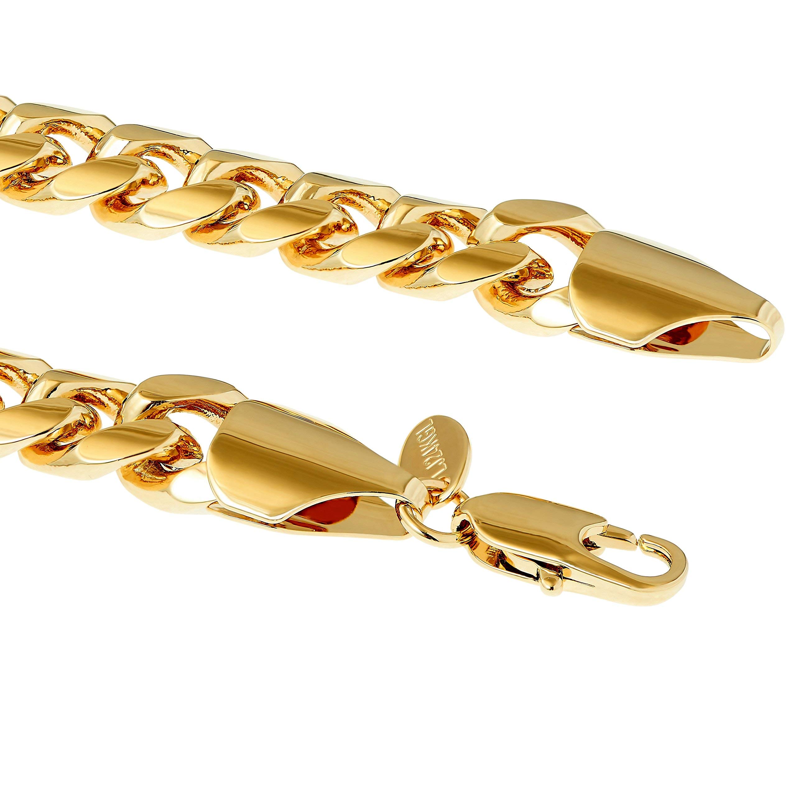 LIFETIME JEWELRY 11mm Miami Curb Cuban Link Chain Bracelet 24k Real Gold Plated (Gold, 8 inches)