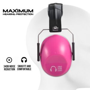 Pro For Sho 34dB Shooting Ear Protection - Special Designed Ear Muffs Lighter Weight & Maximum Hearing Protection - Standard Size, Pink