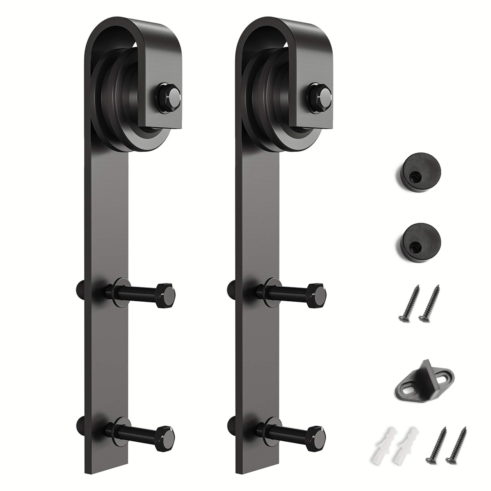 SMARTSTANDARD Sliding Barn Door Hardware Hangers 2pcs (Black) (J Shape Hangers)