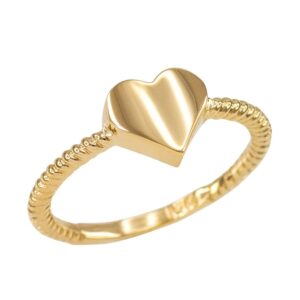 modern contemporary rings high polish 10k yellow gold twisted style rope band heart ring (size 10)