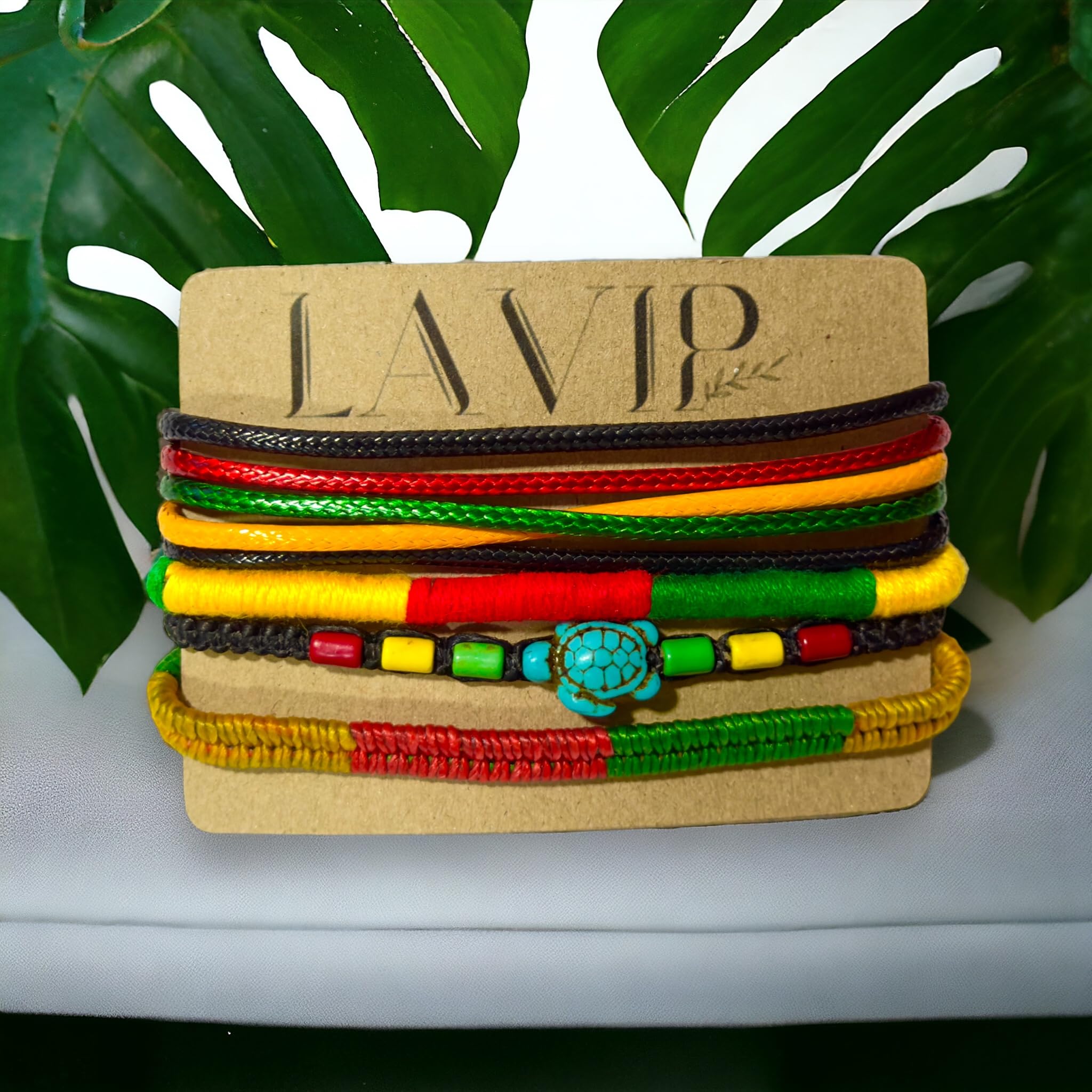 LAVIP Leather Rasta plaided Hippie Braid Bracelet Wax Cord Hemp Handmade Reggae Jamaican Hawaiien Style Adjustable