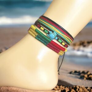 LAVIP Leather Rasta plaided Hippie Braid Bracelet Wax Cord Hemp Handmade Reggae Jamaican Hawaiien Style Adjustable