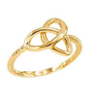 high polish 10k yellow gold twisted style rope band trinity knot ring (size 8)