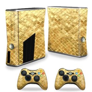 mightyskins skin compatible with x-box 360 xbox 360 s console - gold tiles | protective, durable, and unique vinyl decal wrap cover | easy to apply, remove, and change styles | made in the usa