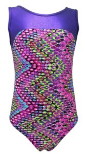 madsportsstuff girls gymnastics leotard - tank with keyhole (dotted chevron, youth 6-7)