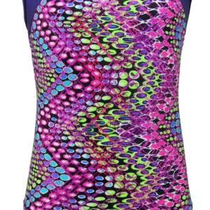 MadSportsStuff Girls Gymnastics Leotard - Tank with Keyhole (Dotted Chevron, Youth 6-7)