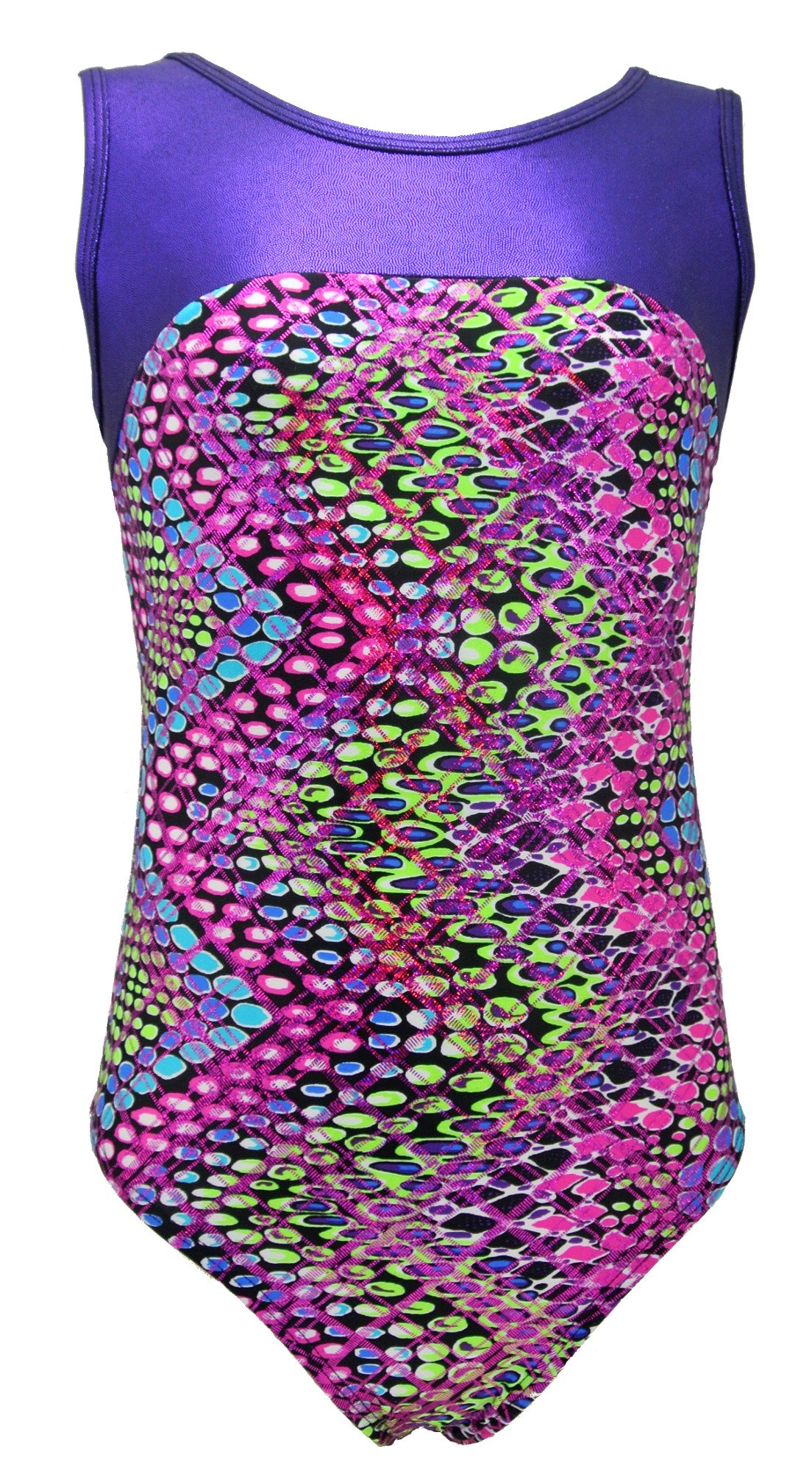 MadSportsStuff Girls Gymnastics Leotard - Tank with Keyhole (Dotted Chevron, Youth 6-7)