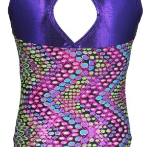 MadSportsStuff Girls Gymnastics Leotard - Tank with Keyhole (Dotted Chevron, Youth 6-7)