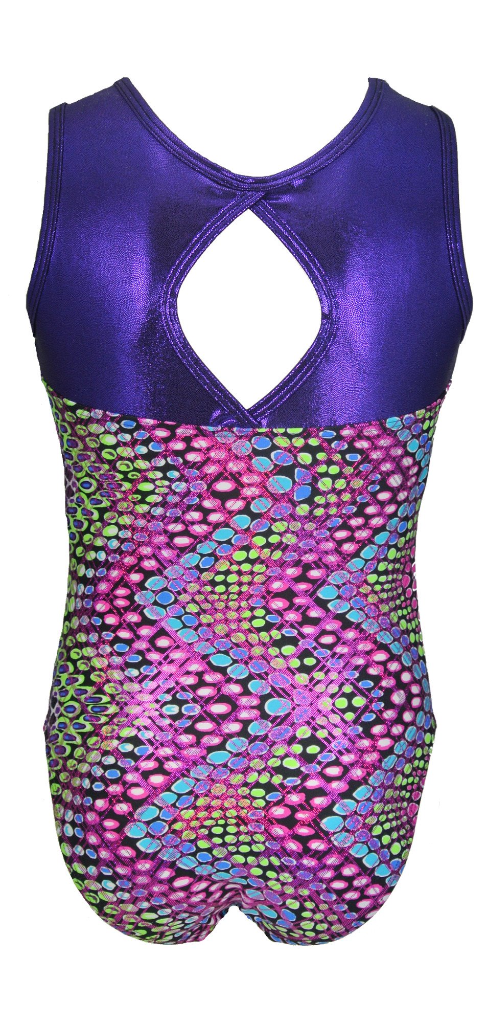 MadSportsStuff Girls Gymnastics Leotard - Tank with Keyhole (Dotted Chevron, Youth 6-7)