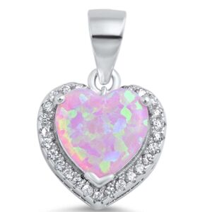 oxford diamond co lab created pink opal heart with cz .925 sterling silver pendant necklace