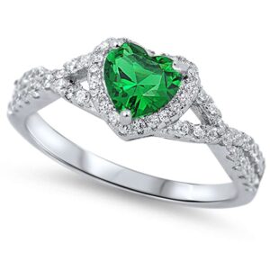 sterling silver heart halo simulated gemstone promise ring sizes 8