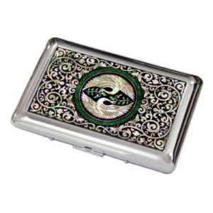 mother of pearl design engraved metal stainless steel cigarette holder case storage box (double crane)