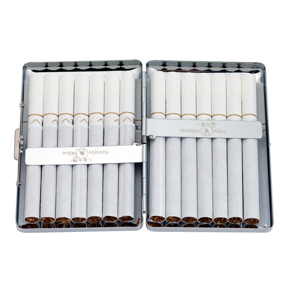 Mother of Pearl Design Engraved Metal Stainless Steel Cigarette Holder Case Storage Box (Double Crane)