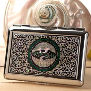 Mother of Pearl Design Engraved Metal Stainless Steel Cigarette Holder Case Storage Box (Double Crane)