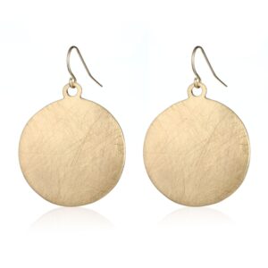 hongye brushed gold silver rose gold colored round disc shaped drop earring hook earring