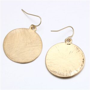 HONGYE Brushed Gold Silver Rose Gold Colored Round Disc Shaped Drop Earring Hook Earring