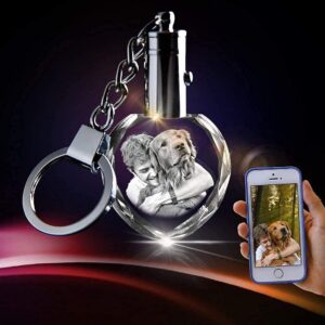 3D innovation Crystal Keychain Photo - Lighted Custom Crystal Picture Etched Key chain, Heart