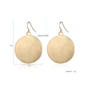 HONGYE Brushed Gold Silver Rose Gold Colored Round Disc Shaped Drop Earring Hook Earring