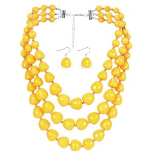 kosmos-li large and big 3 layer acrylic yellow bead statement multi strand big necklace