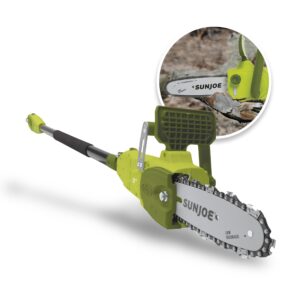 sun joe swj806e 8-inch 8.0 amp 2-in-1 convertible pole chain saw, green