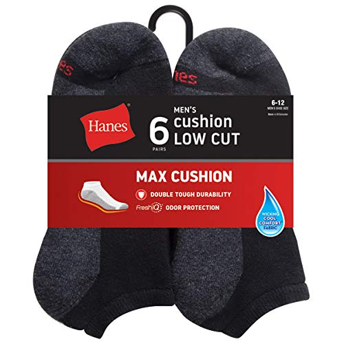 Hanes mens Hanes Men's Max Cushion Low Cut 6-pair Pack, Available in Big & Tall Casual Sock, Black, 12-Jun US