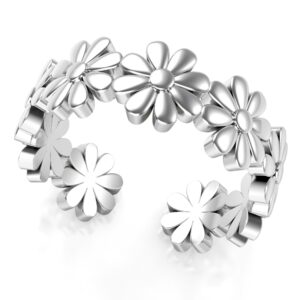 metal factory sterling silver daisy flower adjustable toe band ring