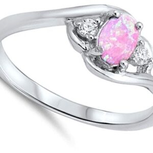 Swirl Oval Pink Simulated Opal Cute Ring New .925 Sterling Silver Band Size 4