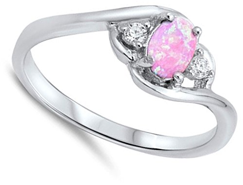 Swirl Oval Pink Simulated Opal Cute Ring New .925 Sterling Silver Band Size 4